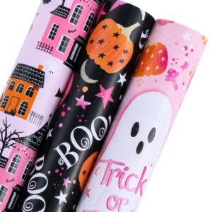 WRAPAHOLIC Halloween Wrapping Paper Roll - Mini Roll - 3 Rolls - 17 Inch x 120 Inch Per Roll - Dark Magic Castle, Ghost, Pumpkin Design for Halloween, Holiday, Party