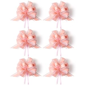 gjinxi 6 pcs large pull bows gift wrap pull bows 6 inches wedding ribbon bows chiffon pink flower boxes decoration bouquets present supplies fit hairstyle crafts diy christmas party birthday wedding