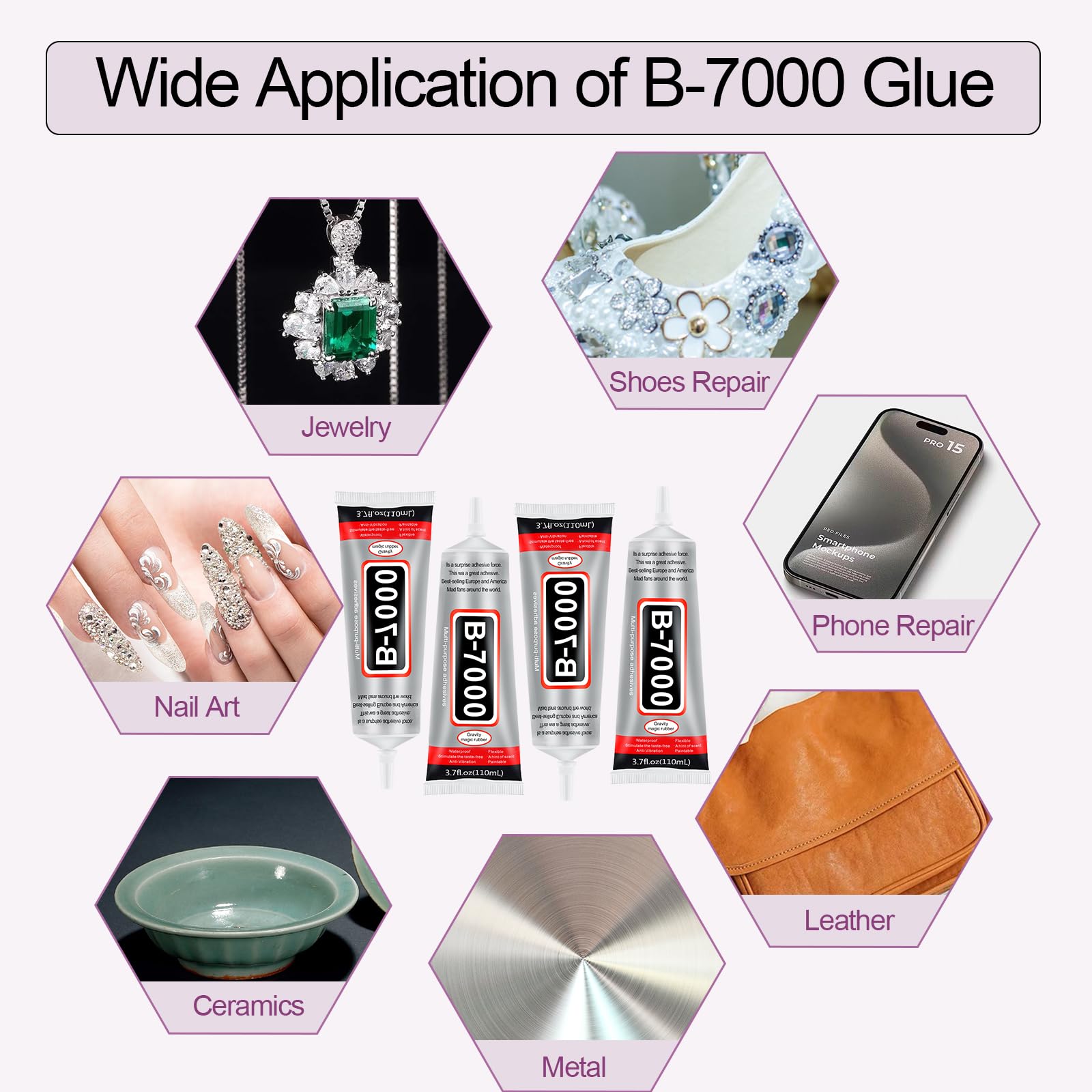 4 PCS 110ml B7000 Glue Clear with Precision Tip, Super Craft Glue, Clear Glue Rhinestones Glue for Craft, Jewelry Glue for Jewelry Making, Phone Repair, DIY Craft Makeup, Nail Art Glass