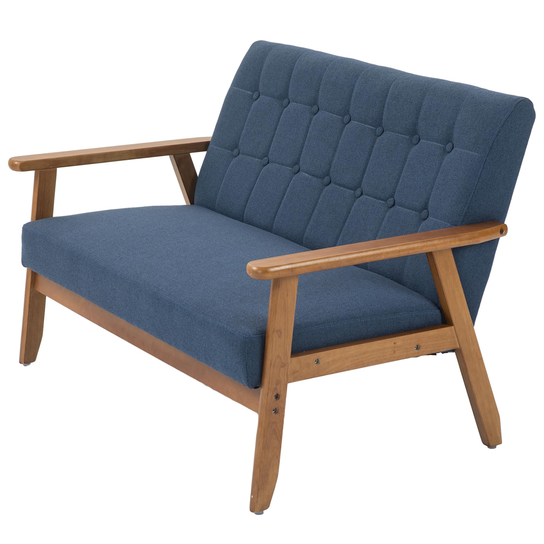 Dolonm Mid Century Modern Loveseat, Small Loveseat Sofa with Wood Frame, Linen Loveseat for Small Space, Settee Loveseat Bench for Bedroom, Button Tufted Oversized Living Room Armchair, Navy