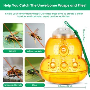 Solar Wasp Trap Outdoor Hanging, New Upgrade LED Blue Light Bee Traps Catcher, Wasp Deterrent Insect Killer, Solar Panel Non-Toxic Reusable Hornet Yellow Jacket Trap for Garden, Yard (Orange-2 Pack)