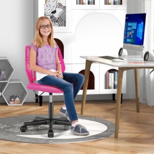 COSTWAY Height-Adjustable Ergonomic Kids Desk Chair, Swivel Armless Task Chair w/Universal Casters, Children Study Chair, Kids Mesh Computer Chair for Teens, Home, Office (Pink)