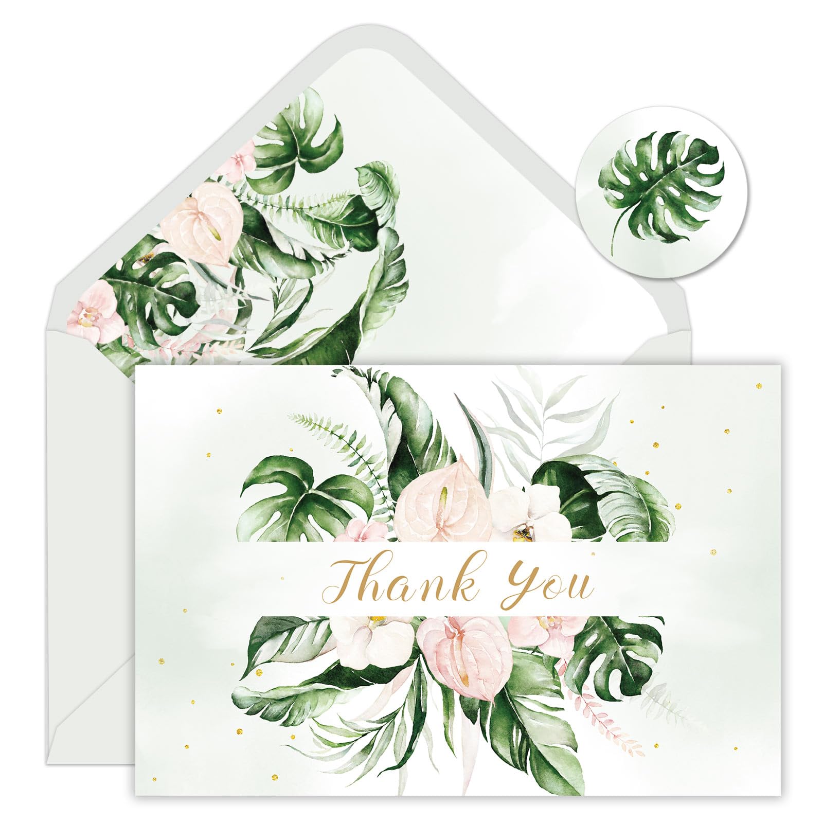 Whaline 24 Pack Tropical Thank You Cards Floral Palm Leaves Greeting Cards with Envelopes Stickers Summer Blank Note Cards for Holiday Wedding Bridal Shower Birthday, 4 x 6 Inch