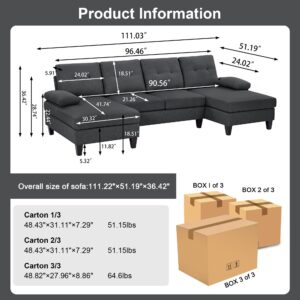 Jarenie U Shaped Couch with Chaise, Modern U Shaped Sectional Sofa Easy to Assemble, U Shape Couch Double Chaise Sofa 100% Polyester & Memory Foam, Dark Grey