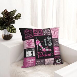 NANISKA 13th Birthday Gifts for Girls, Gifts for 13 Year Old Girl Pillow Covers 18” x 18", 13 Year Old Girl Gifts, 13th Birthday Decorations for Girls, 13 Year Old Girl Gift Ideas for Daughter Sister