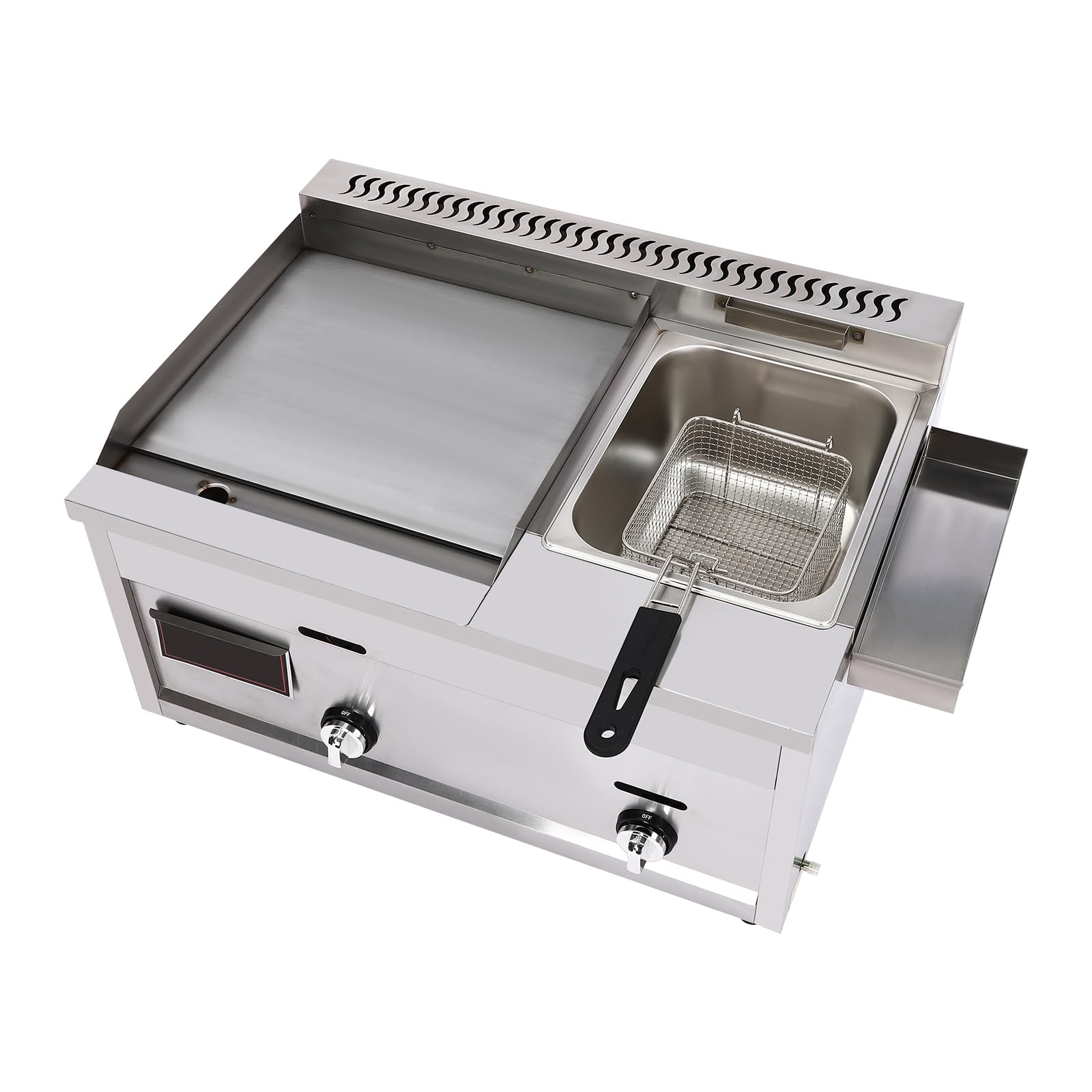 Commercial Deep Fryer with Griddle, Gas Propane Flat Top Griddle & Countertop Deep Gas Fryer, Outdoor Multi-function Griddle with Basket & Lid Restaurant Home Kitchen