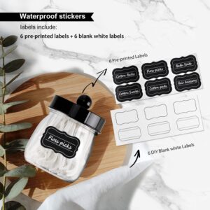 SheeChung 3 Pack Qtip Holder Bathroom Jar Set, Apothecary Mason Jar for Bathroom Vanity Home Storage Organizer, Qtip Dispenser for Cotton Swabs, Floss Picks, Farmhouse/Home Decor (Black)