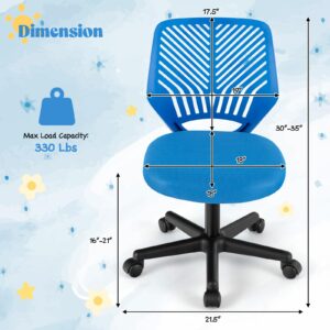 Giantex Kids Desk Chair, Armless Kids Computer Chair with Lumbar Support, Mesh Adjustable Swivel Study Chair with Wheels, Small Office Chair for Girls Boys Teen in Bedroom School (Blue)