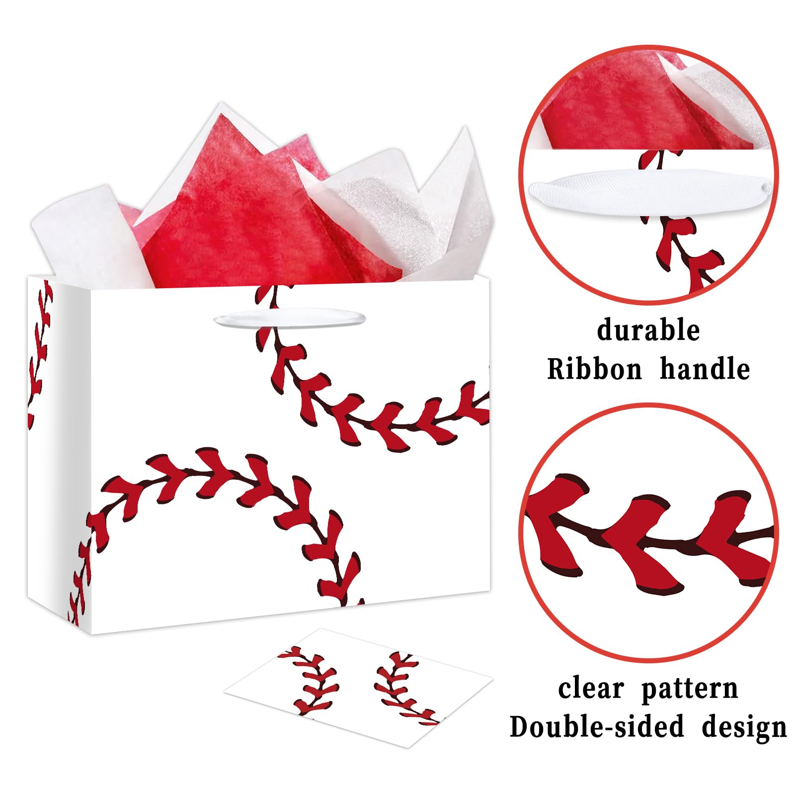 Jiaoiudi Baseball Party Bags with Tissue Paper Greeting Card Baseball Gift Bags Large with Handles Baseball Goodie Bags