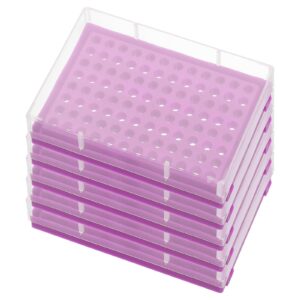 patikil 96 wells pcr tube rack for 0.2ml test strips tubes, 5pcs waterproof tubes filling tray centrifuge tube holder, purple