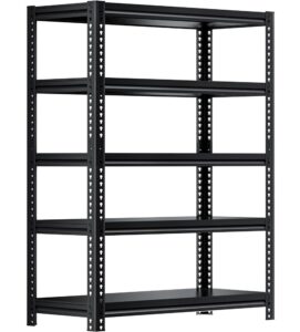 poouphv 72" h garage shelving heavy duty storage shelves loads 2000lbs,adjustable 5 tier garage storage shelves rack shelf for basement, pantry, warehouse, kitchen, 72" h x 31.5" w x 15.7" d, black