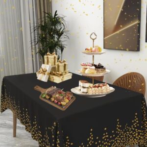 ZJDHPTY 3Pack Plastic Table Cloth Disposable for Rectangle Tables, Table Cover Black and Gold Party Decorations for Birthday Graduation Retirement New Year Size 54x108 Inch (Black+Gold Dot)