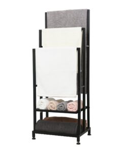 zoes homeware 41" h free standing towel rack for bathroom | 3 tier blanket rack with 2 storage shelves | anti-rust stand towel rack for outdoor,bathroom,bath&pool | black, 41"x16"x12"