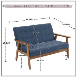 Dolonm Mid Century Modern Loveseat, Small Loveseat Sofa with Wood Frame, Linen Loveseat for Small Space, Settee Loveseat Bench for Bedroom, Button Tufted Oversized Living Room Armchair, Navy