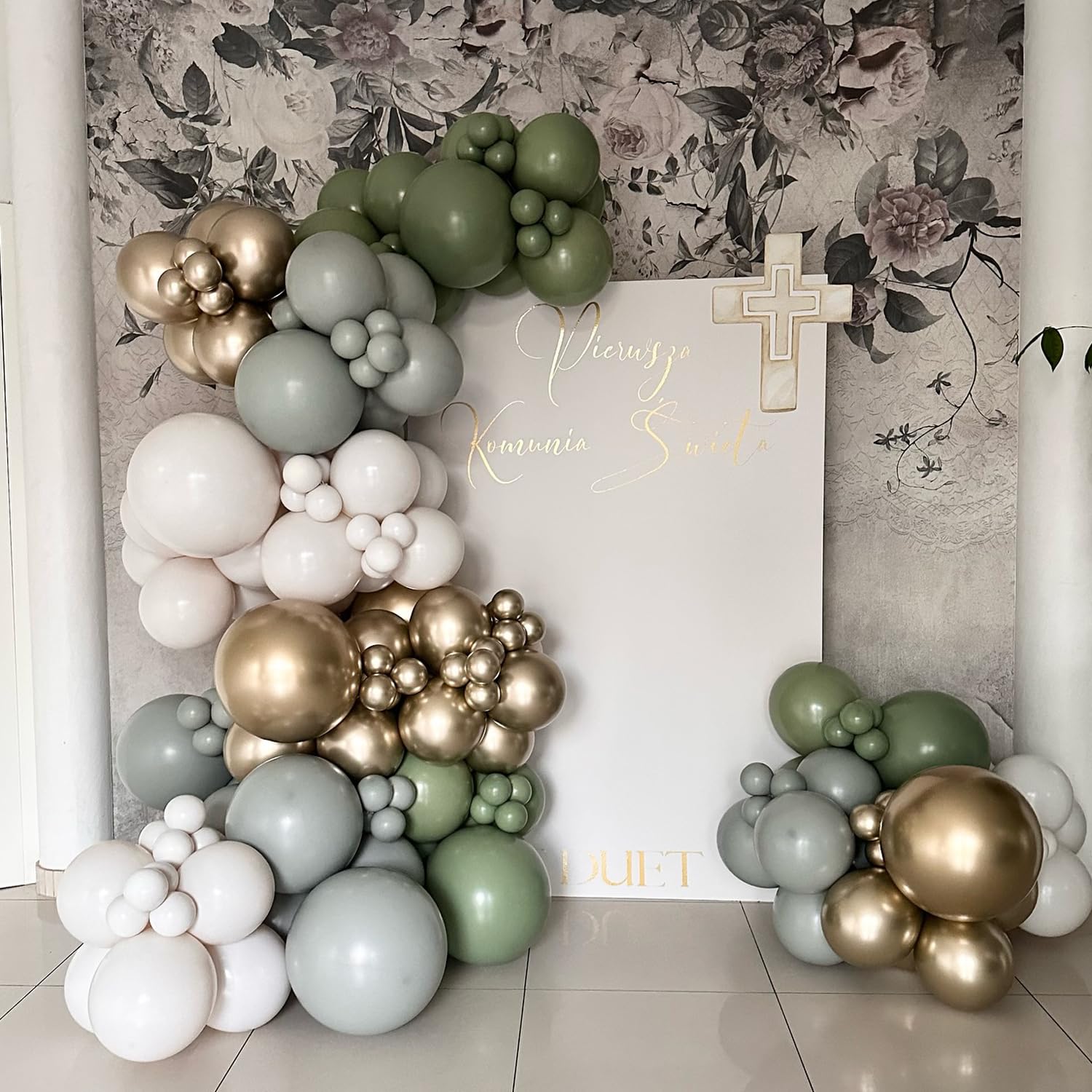 Sage Green Balloon Garland Arch Kit, 156pcs Avocado Green White Sand Gold Dusty Blue Balloons for Baby Shower Boho Bridal Shower Birthday Communion Party Wedding Decorations