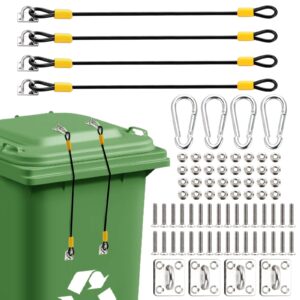 oganazi 4 pack outdoor trash can lid locks - heavy duty garbage can lock for animals, bear proof lid locks metal universal trash bin locks, sturdy cord coated braided wire rope