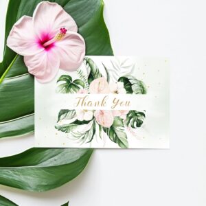 Whaline 24 Pack Tropical Thank You Cards Floral Palm Leaves Greeting Cards with Envelopes Stickers Summer Blank Note Cards for Holiday Wedding Bridal Shower Birthday, 4 x 6 Inch