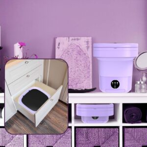 Portable Washing Machine, 11L Foldable Small Washer with Dryer for Baby Clothes, Collapsible Mini Washing Machine with Laundry for Underwears, Baby Clothes, Socks, Pet Garments, Small Items, Purple