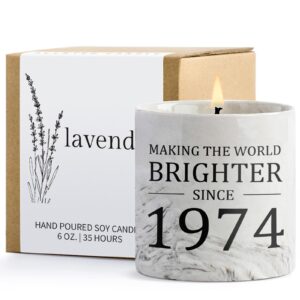 50th birthday gifts for her, women - making the world brighter since 1974 - funny 50th bday gifts idea - 50th birthday decorations for her, him - 6oz lavender decor ceramics candle