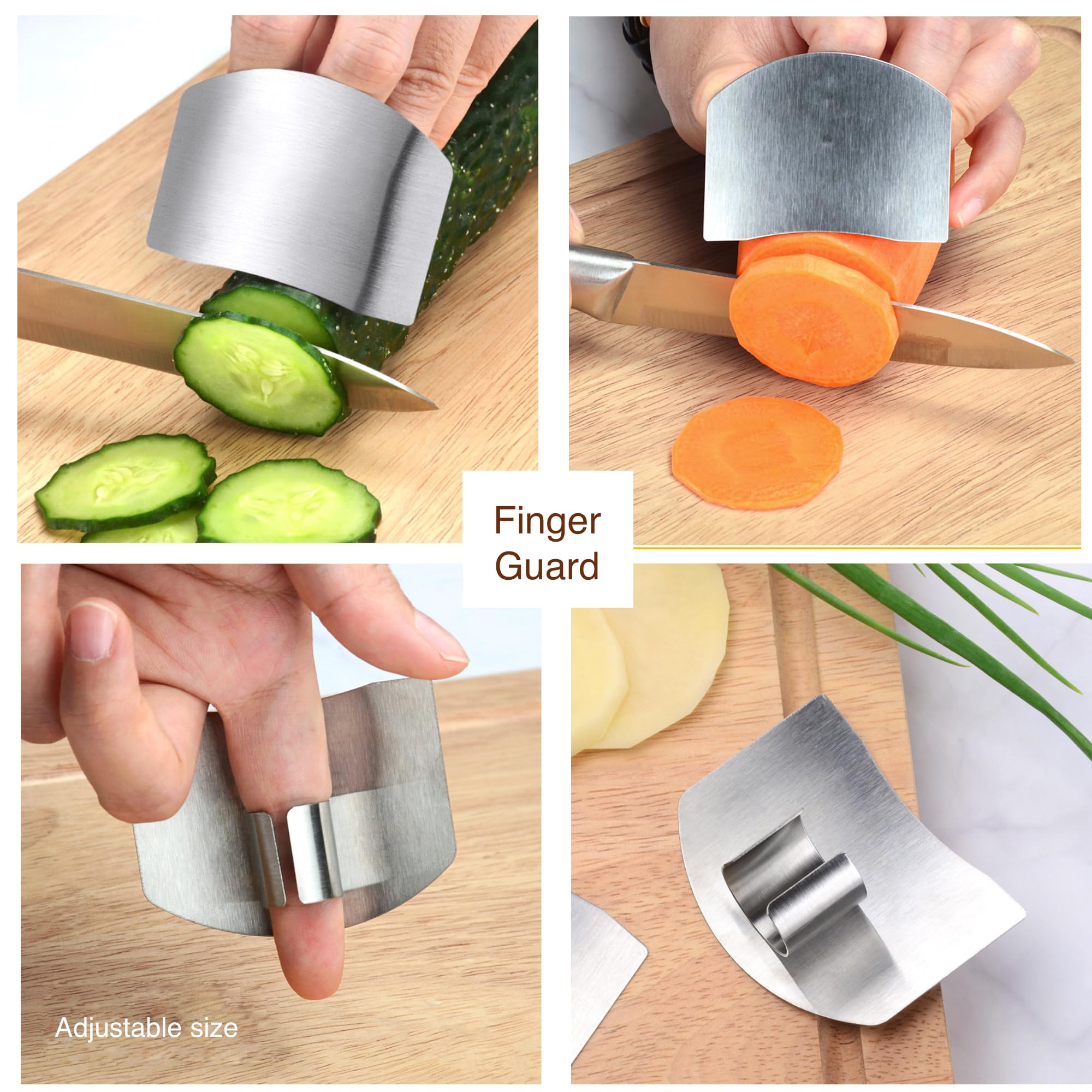 GCFTIFF Finger Guard Set for Cutting Knife Guard,Stainless Steel Knife Cutting Protector Adjustable Safe Thumb Guard Finger Protector, Clip Finger Tips Protector,Avoid Hurting When Slicing & Chopping