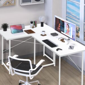 YSSOA Computer Desk Home Office Work Study Writing Modern Simple Table with Headphone Hooks, 40 Inch, Basic White