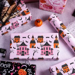 WRAPAHOLIC Halloween Wrapping Paper Roll - Mini Roll - 3 Rolls - 17 Inch x 120 Inch Per Roll - Dark Magic Castle, Ghost, Pumpkin Design for Halloween, Holiday, Party