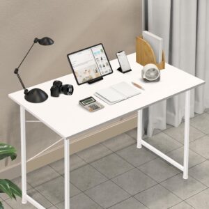 YSSOA Computer Desk Home Office Work Study Writing Modern Simple Table with Headphone Hooks, 40 Inch, Basic White