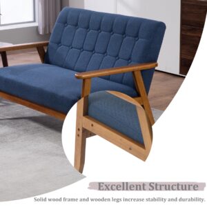 Dolonm Mid Century Modern Loveseat, Small Loveseat Sofa with Wood Frame, Linen Loveseat for Small Space, Settee Loveseat Bench for Bedroom, Button Tufted Oversized Living Room Armchair, Navy