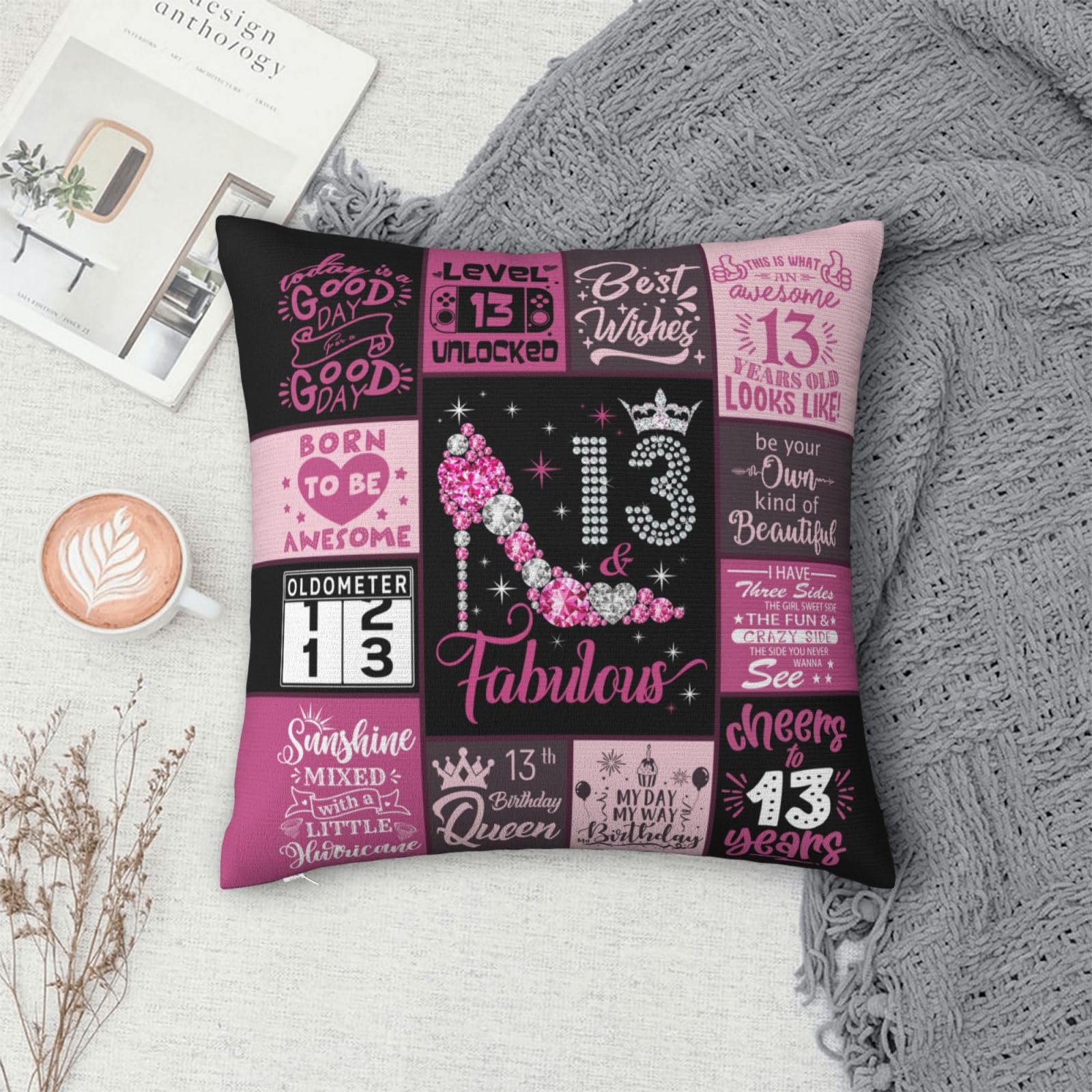 NANISKA 13th Birthday Gifts for Girls, Gifts for 13 Year Old Girl Pillow Covers 18” x 18", 13 Year Old Girl Gifts, 13th Birthday Decorations for Girls, 13 Year Old Girl Gift Ideas for Daughter Sister