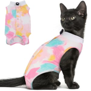 pumyporeity cat recovery suit, cat surgery recovery suit female, cat spay recovery suit, alternative to cone of shame, cat surgical recovery suit for skin diseases and abdominal wound, pink, s