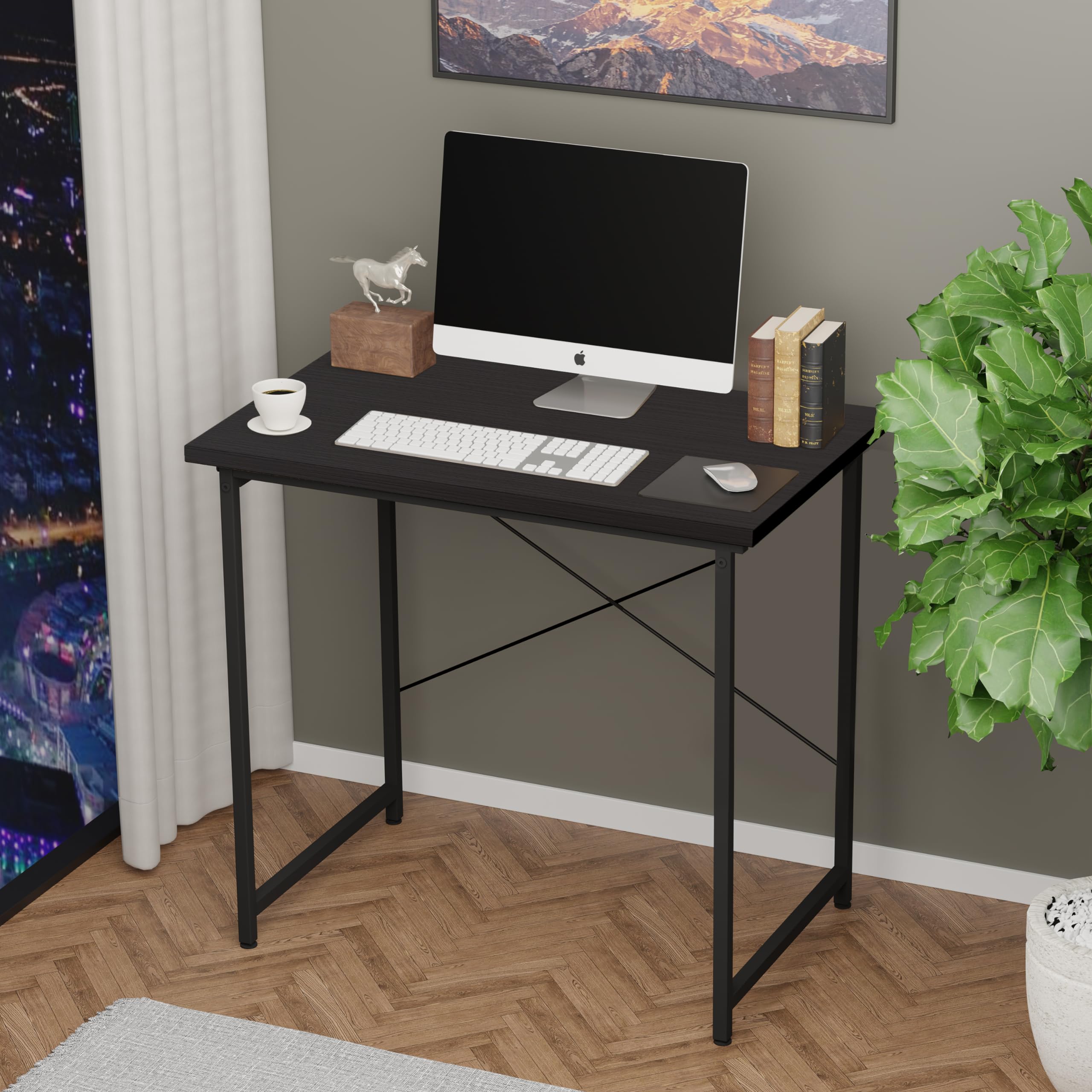 YSSOA Small Space Writing Desk with Headphone Hooks, Modern Simple Design, Suitable for Study, Home Office and Children's Room