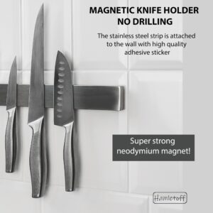 Hamletoff Magnetic Knife Strip for Wall no Drilling – 16 Inch Stainless Steel Magnetic Knife Holder with Neodymium Magnet Strong Adhesive Tipe - Lightweight Kitchen Magnet Knife Bar