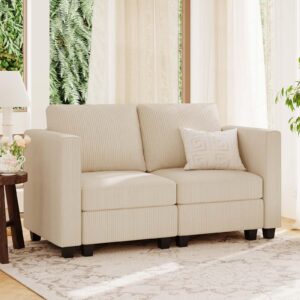 belffin corduroy loveseat, luxury modular love seat with storage, modern couch for living room, beige