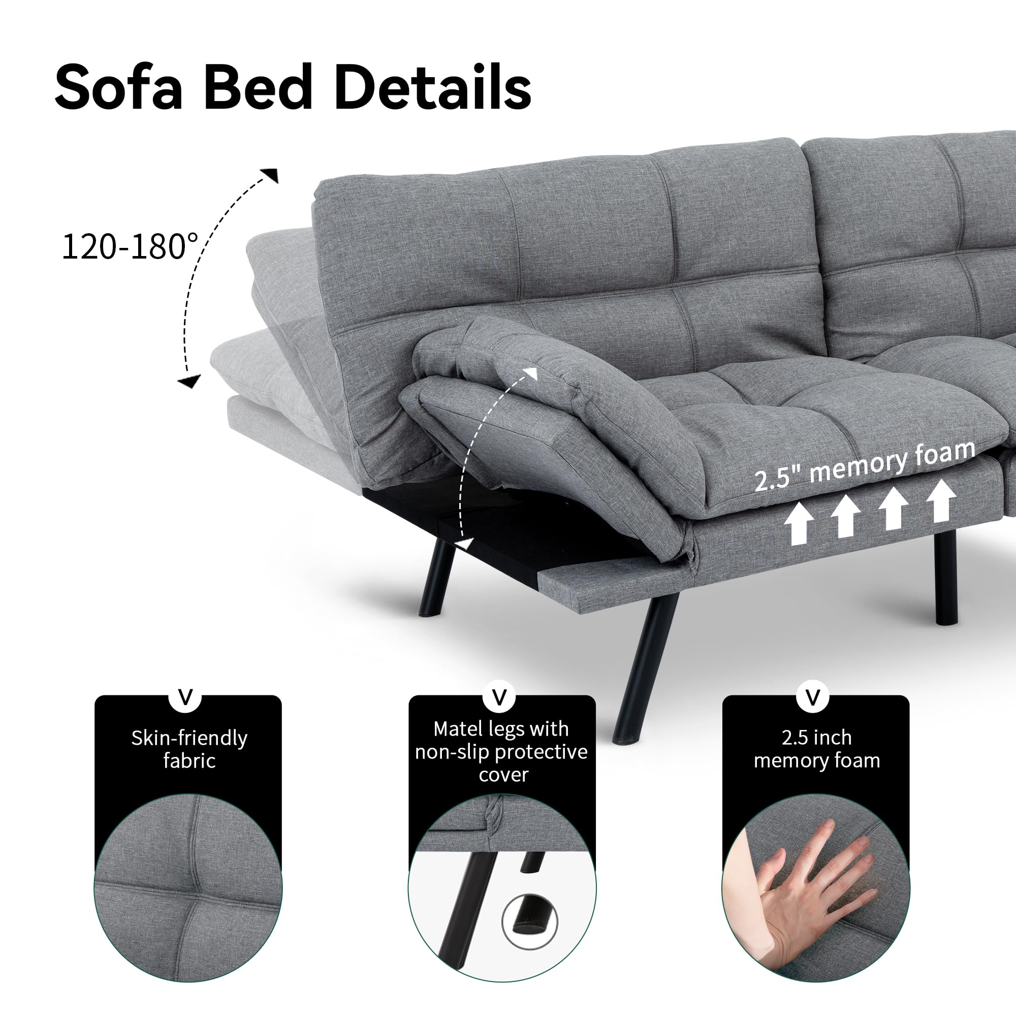 Hcore Bed,Light Grey Futon Couch Small Sofas