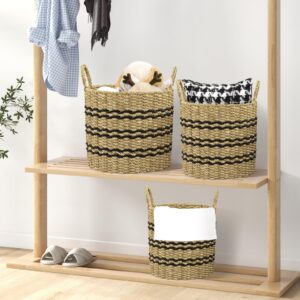 Giantex Woven Laundry Basket - Set of 3 Stackable Laundry Hamper with Handles, 1 Large, 1 Medium & 1 Small Storage Baskets, Seagrass Jute Woven Baskets for Throw Blanket Clothes (14", 12.5" & 11" D)