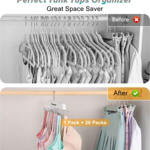 Bra Hanger for Closet, 2 Pack Tank Top Hanger w/20 Hooks Capacity Foldable Wood Space Saving Hangers, 360°Rotating Closet Organizers and Storage for Dorm & Apartment for Bra Scarf Ties(White)