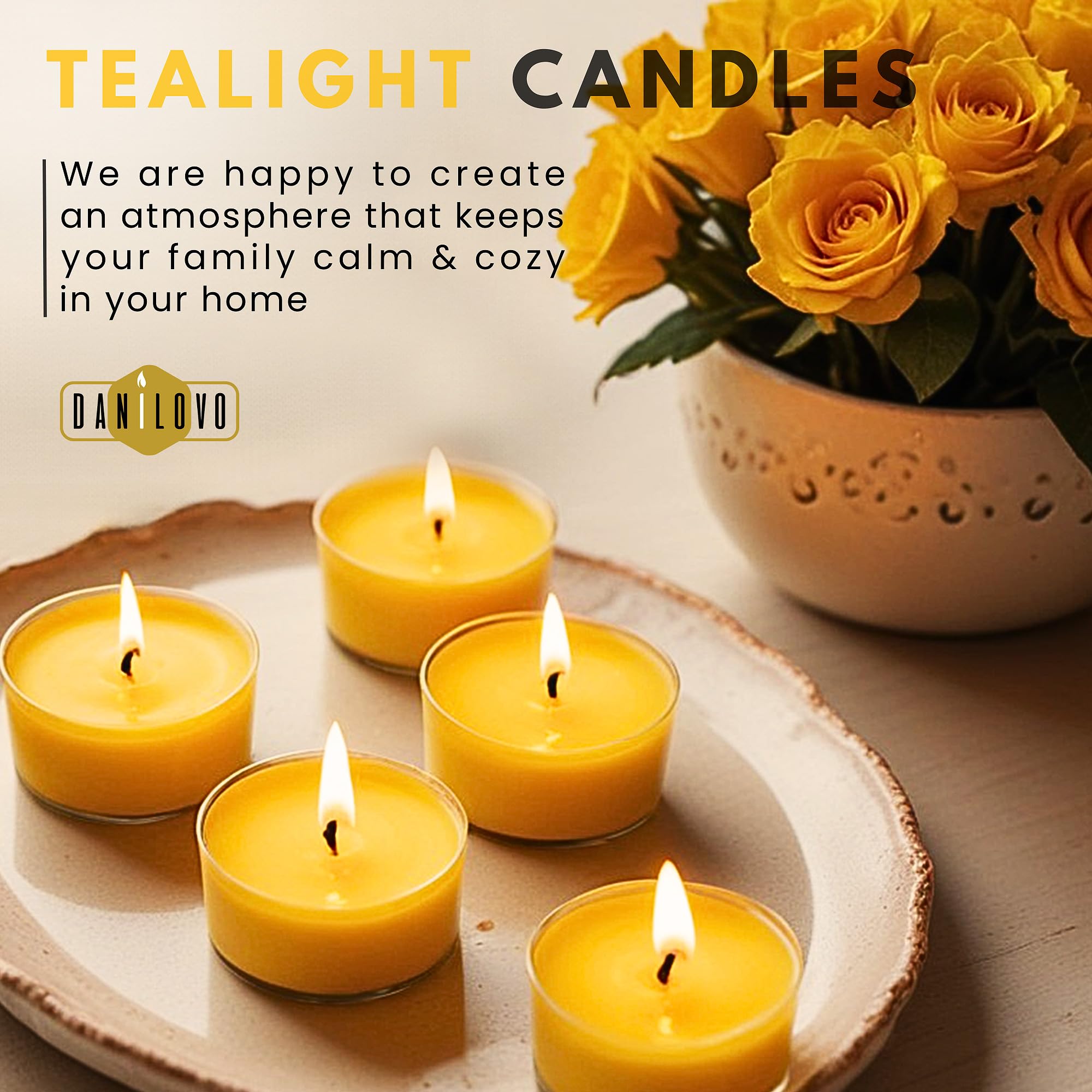 100% Beeswax Candles – Beeswax Tealight Candles with Cotton Wicks – 4 Hour Burn Time –12 Piece Beeswax Candle Set – Beeswax Votive Candles with Recycled Plastic – Pure Beeswax Candles by Danilovo