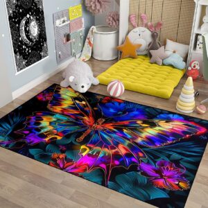 butterfly rug for girls room - dark butterfly rugs for bedroom area rug for girls butterfly carpet rug indoor outdoor butterfly floor mat for home decor butterfly rugs for kids room decor, 47" x 31"