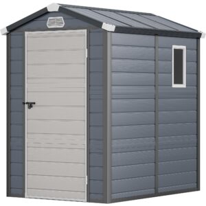 yitahome outdoor resin storage shed w/o floor, all-weather plastic shed with lockable doors, window & vents, plastic tool shed for backyard, patio, poolside, lawn, gray