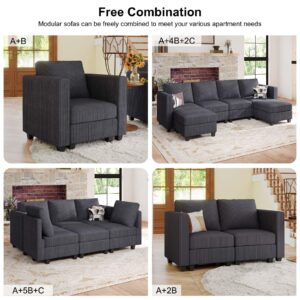 Belffin Corduroy Ottoman Modular Sectional Couch Module Parts Convertible Modern Sectional Sofa Couch, Dark Grey