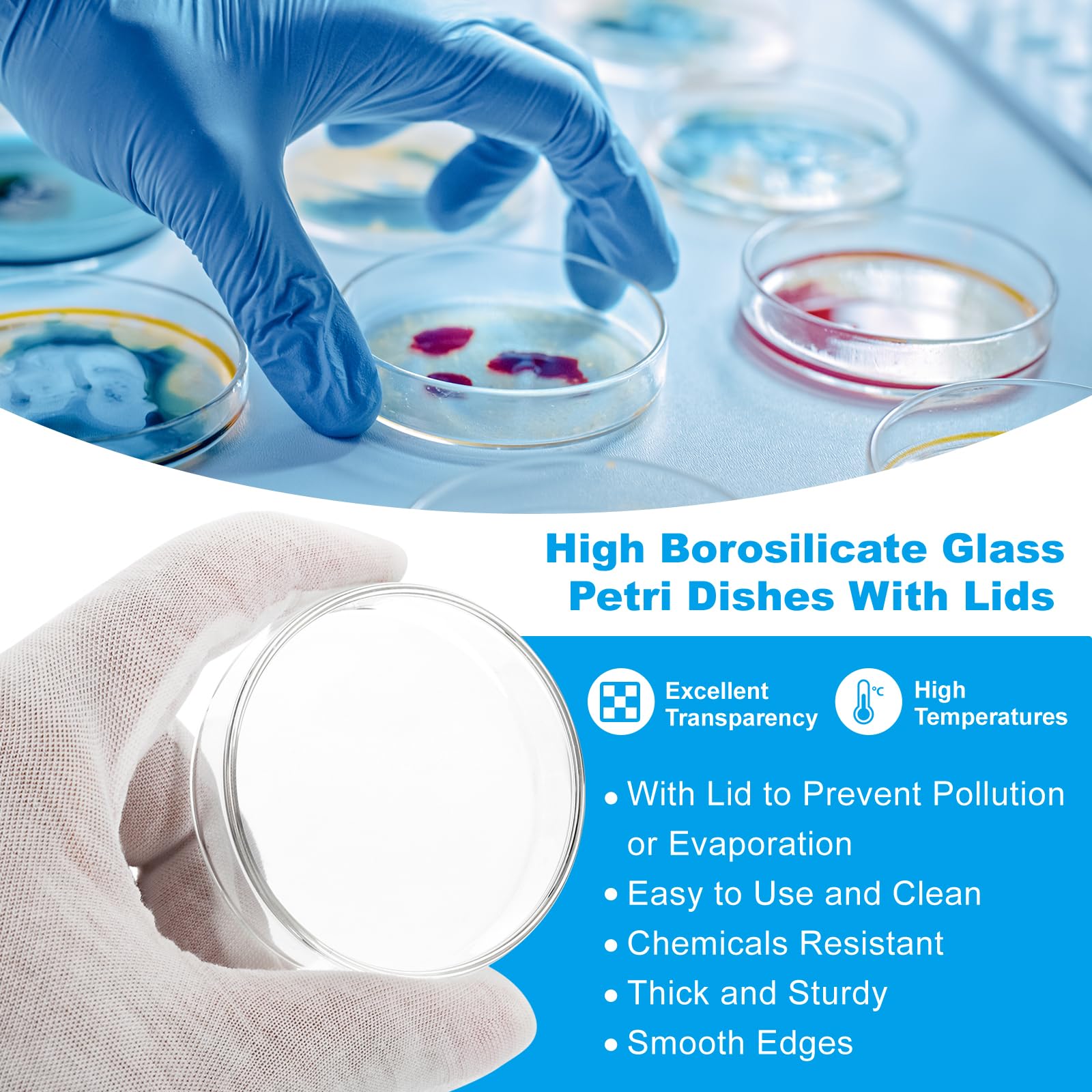 PATIKIL 35mm High Borosilicate Glass Petri Dishes with Lids, 5 Pack Petri Plates for Lab Science Experiment, Clear