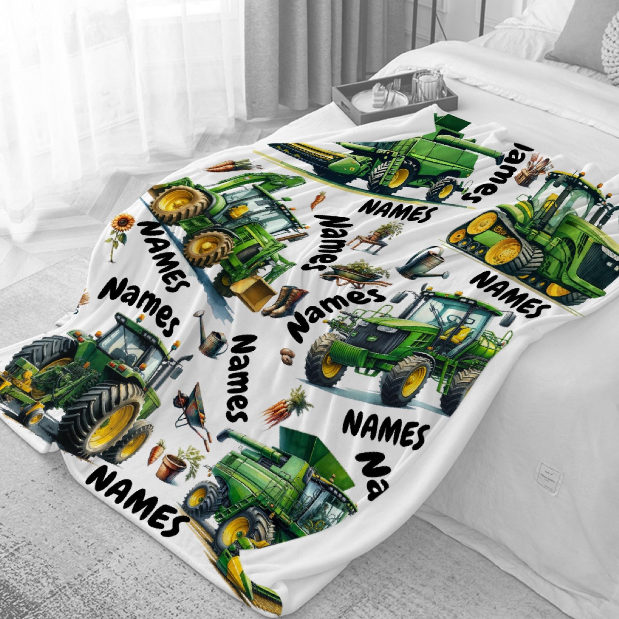 Personalized Trucks Blanket for Boys Girls Kids, Tractor Truck Flannel Throw Blanket Text Gifts Throw Soft & Warm Bed—All Season 30"x40" for Baby/Pets