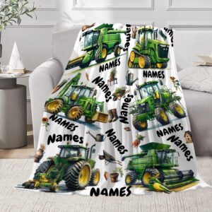 Personalized Trucks Blanket for Boys Girls Kids, Tractor Truck Flannel Throw Blanket Text Gifts Throw Soft & Warm Bed—All Season 30"x40" for Baby/Pets