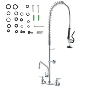 VEVOR Commercial Faucet with Pre-Rinse Sprayer, 36" Height, 8" Center, 12" Swing Spout, Wall Mount Kitchen Sink Faucet, Brass Constructed Device with Pull Down Spray, for 1/2/3 Compartment Sink