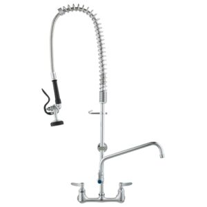 VEVOR Commercial Faucet with Pre-Rinse Sprayer, 36" Height, 8" Center, 12" Swing Spout, Wall Mount Kitchen Sink Faucet, Brass Constructed Device with Pull Down Spray, for 1/2/3 Compartment Sink