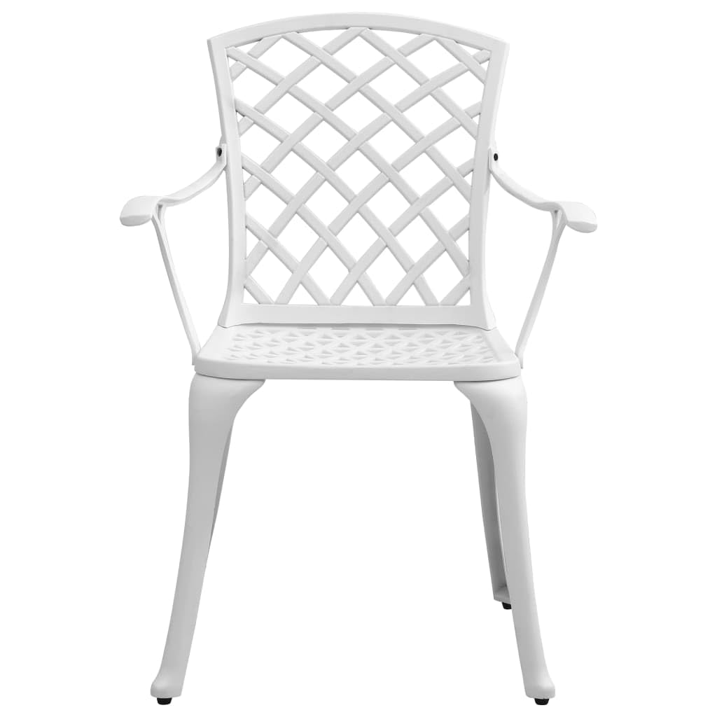 vidaXL White Cast Aluminum Patio Dining Set - Square Garden Table and Four Chairs with Umbrella Hole for Outdoor, Lawn, Backyard