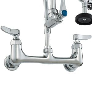 VEVOR Commercial Faucet with Pre-Rinse Sprayer, 36" Height, 8" Center, 12" Swing Spout, Wall Mount Kitchen Sink Faucet, Brass Constructed Device with Pull Down Spray, for 1/2/3 Compartment Sink