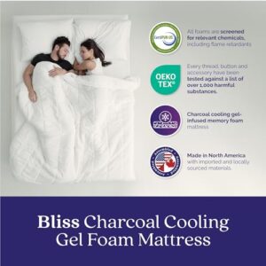 Signature Sleep Bliss 10 Inch Charcoal Cool Gel Memory Foam Mattress-in-a-Box, Medium, Certipur-US and Oeko-TEX, Full