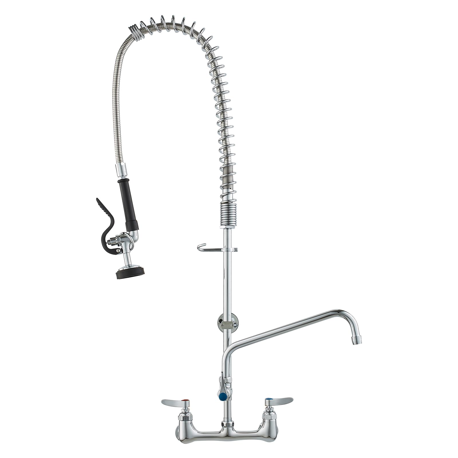 VEVOR Commercial Faucet with Pre-Rinse Sprayer, 36" Height, 8" Center, 12" Swing Spout, Wall Mount Kitchen Sink Faucet, Brass Constructed Device with Pull Down Spray, for 1/2/3 Compartment Sink