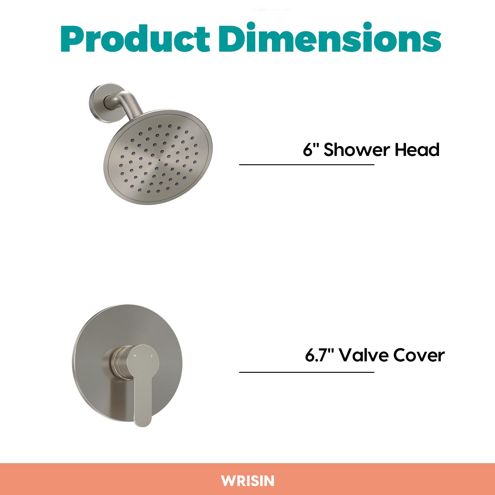 WRISIN Shower Faucet Set Brushed Nickel, Shower Valve and Trim Kit with 6 Inch Shower Head, Shower Valve Kit